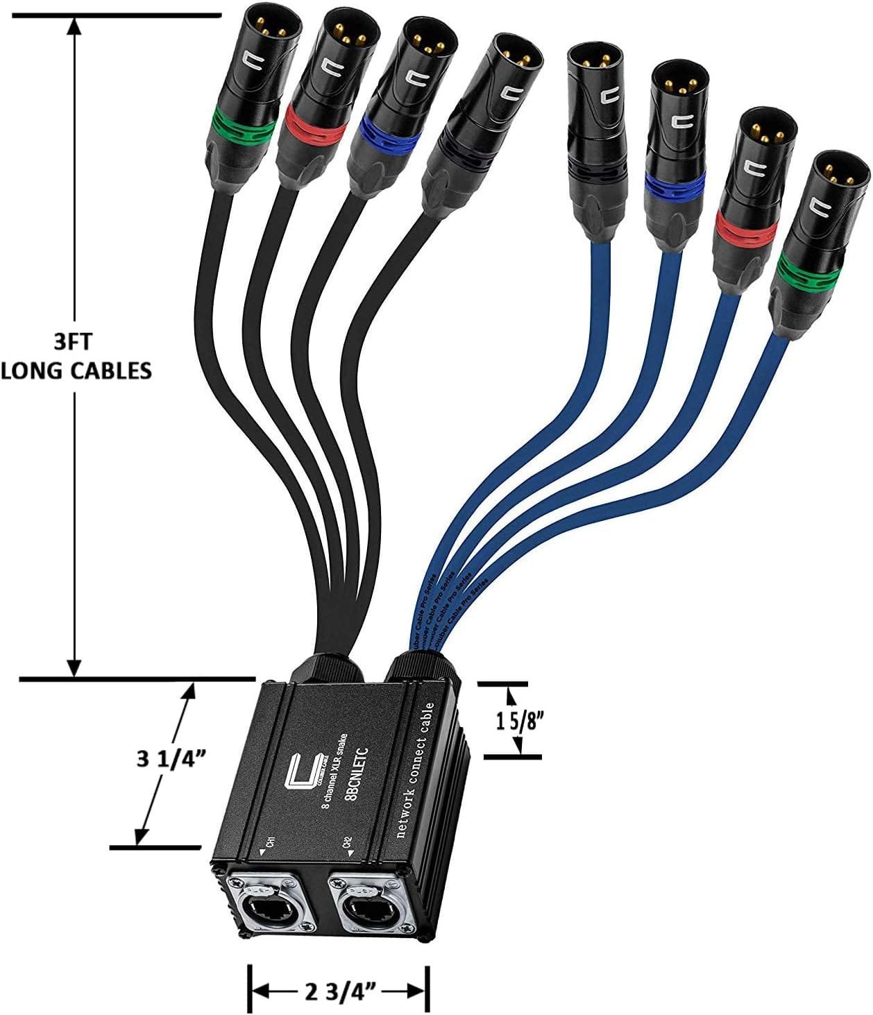 8 Channel 3-pin XLR Male to Ethercon Network Cable Adapter- Double 4 ...